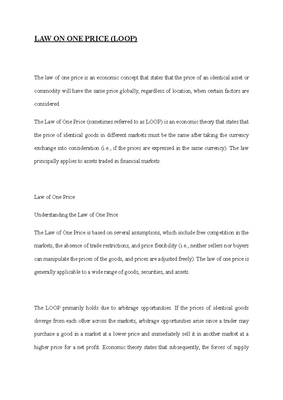 Law On One Price - LAW ON ONE PRICE (LOOP) The law of one price is an ...