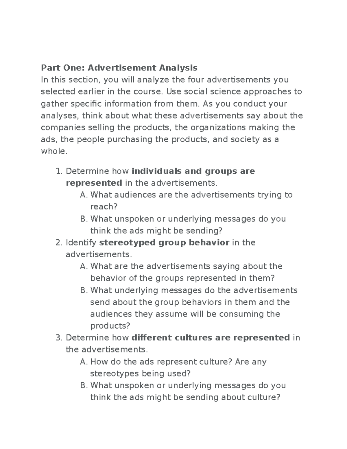 Final Project Template - Part One: Advertisement Analysis In this ...