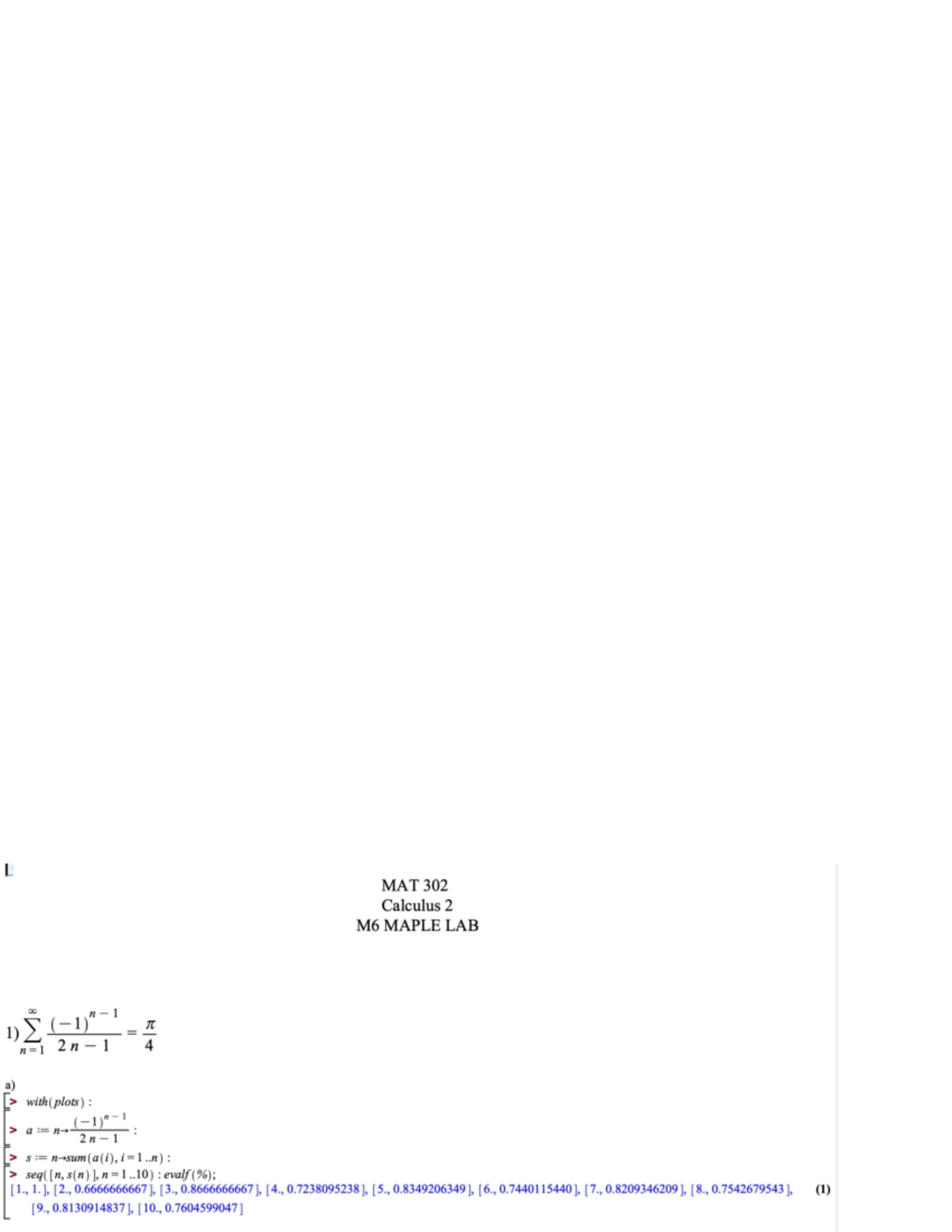 M6 Maple LAB - work - MAT 301 - Studocu