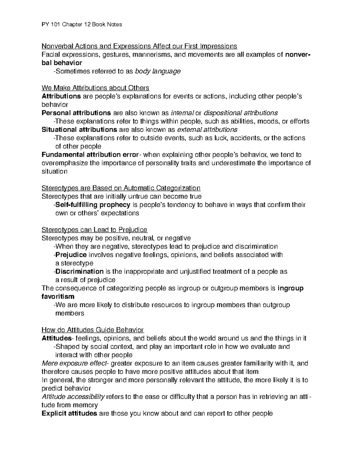 PY 101 Chapter 12 Book Notes - PY 101 Chapter 12 Book Notes Nonverbal ...