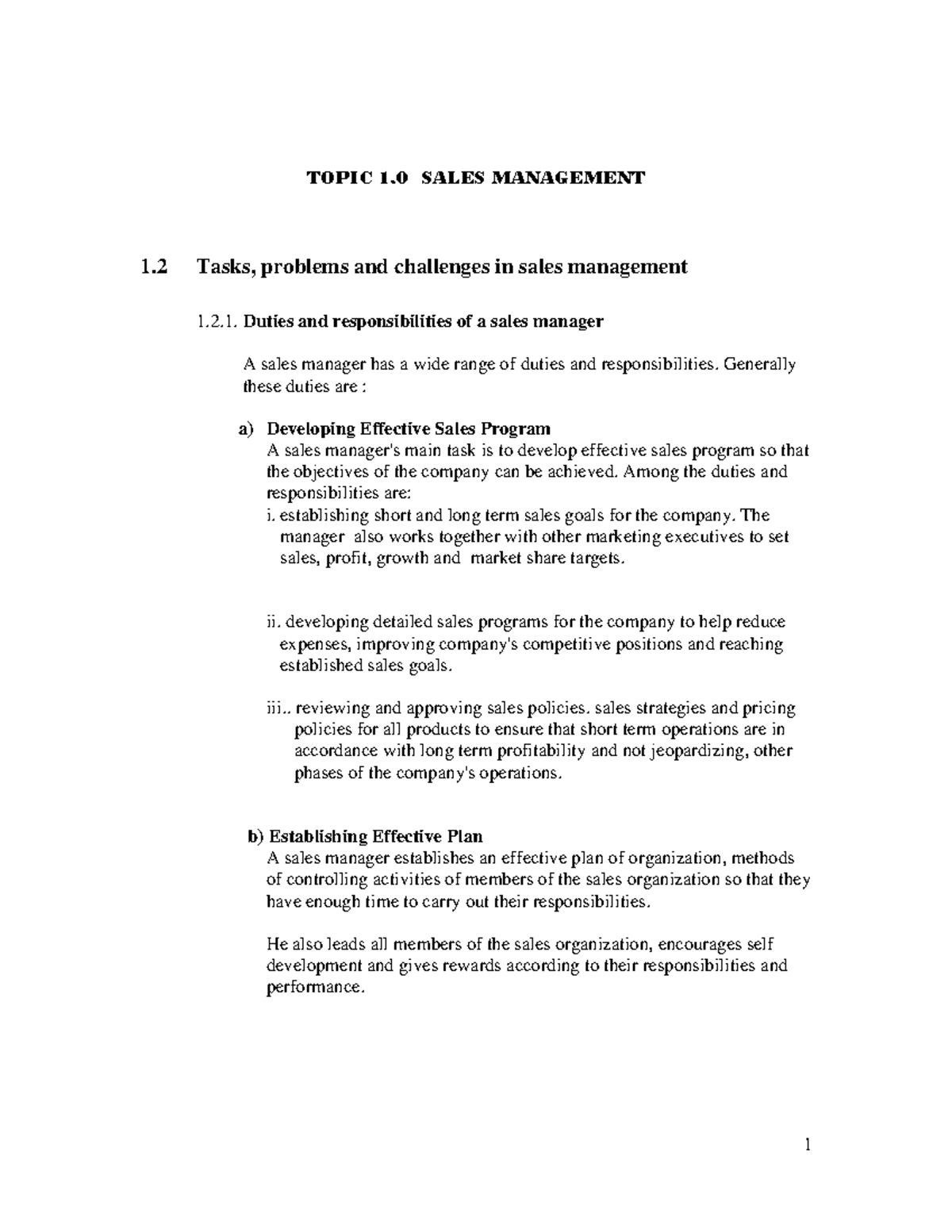 E Note 2 Tasks Problems Challenges in Sales Management - TOPIC 1 SALES ...