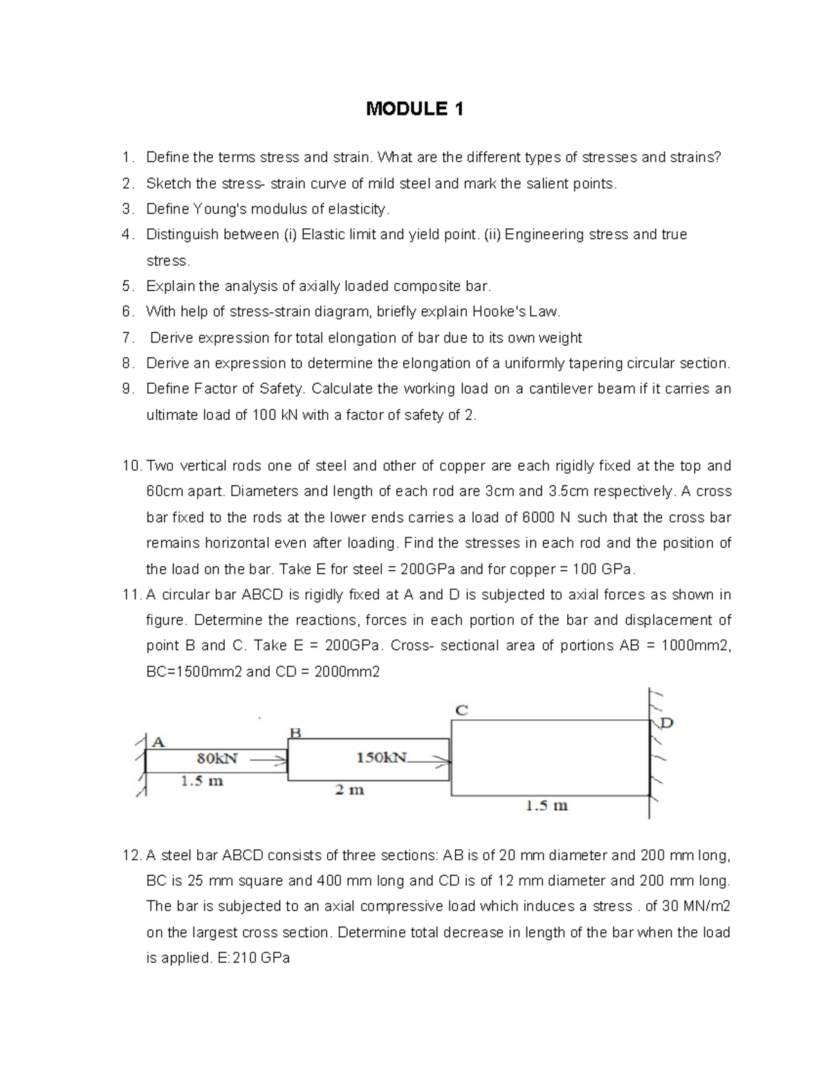 CET 201 MOS Important QNS - MODULE 1 1. Define the terms stress and ...
