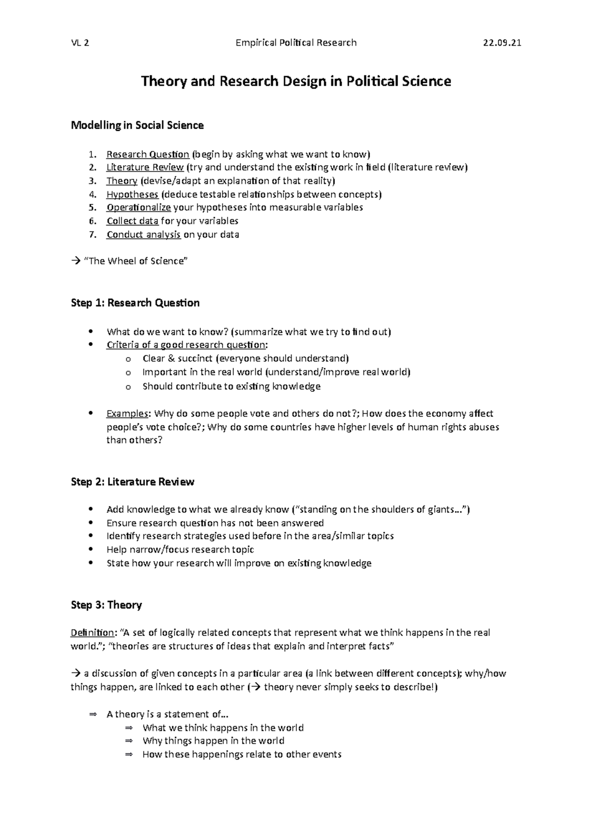 VL 2 Theory and Research Design in Political Science - Theory and ...