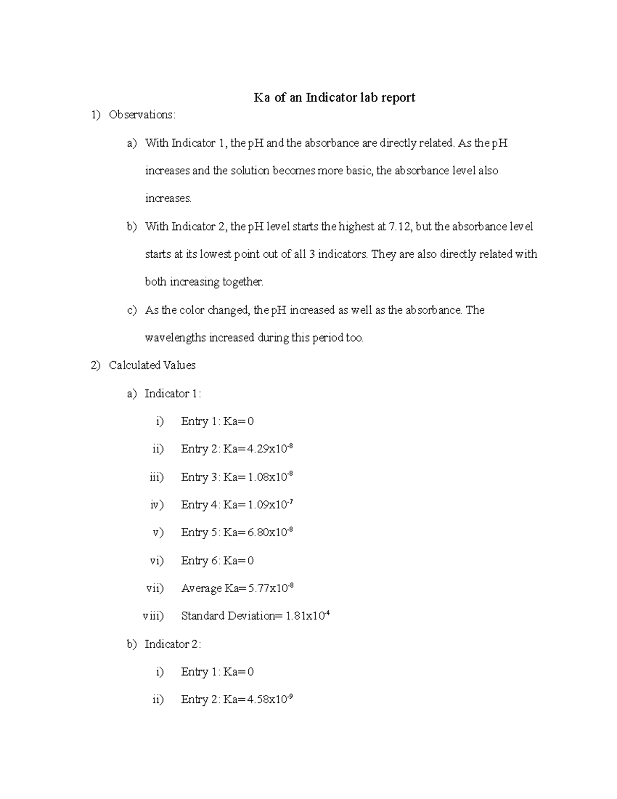 Ka of an indicator lab report - Ka of an Indicator lab report Observations: a) With Indicator 1 ...