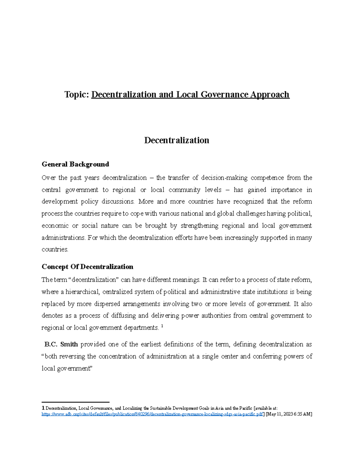 2.1 Assignment on Decentralization and Local Governanace Approach ...