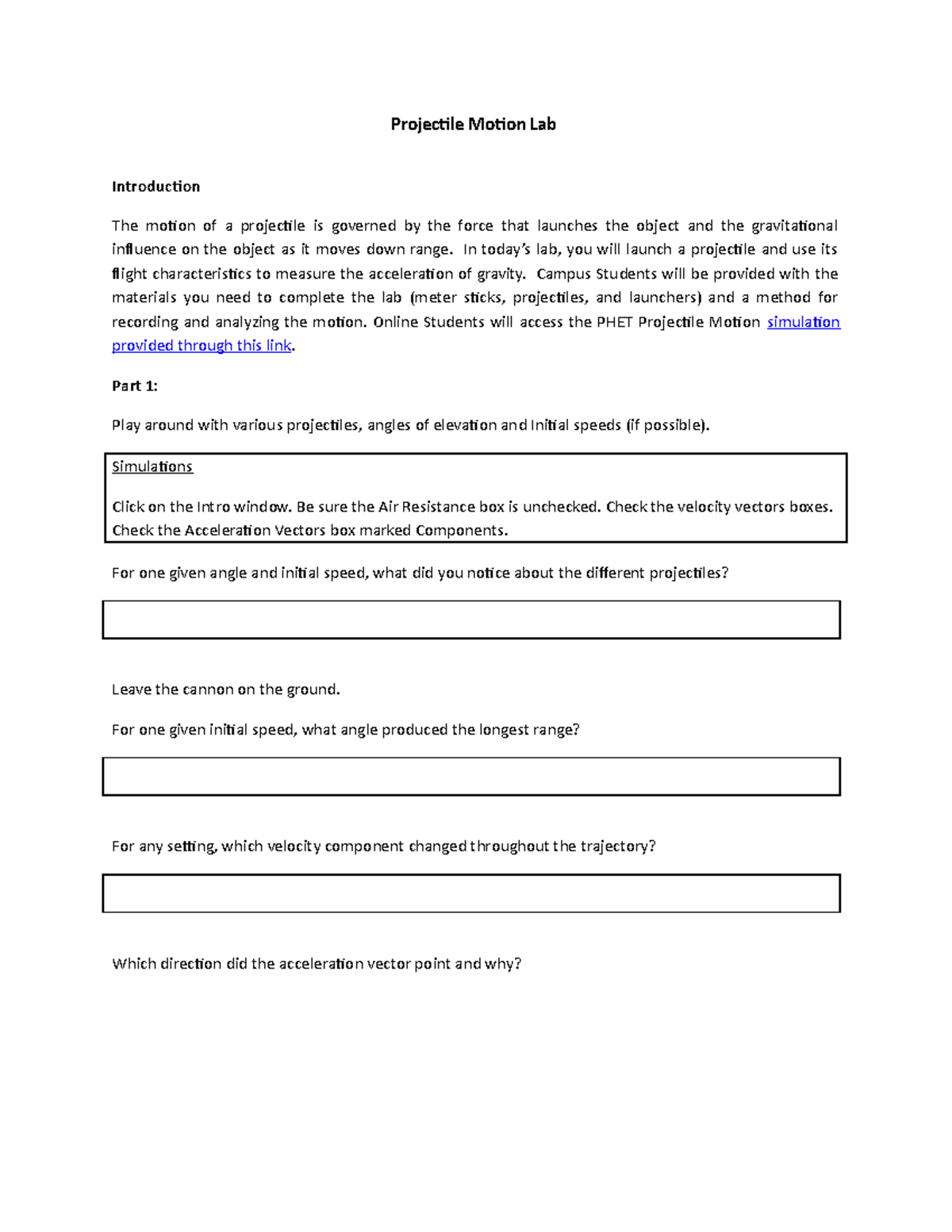 Projectile Motion Lab - Notes - Projectile Motion Lab Introduction The ...