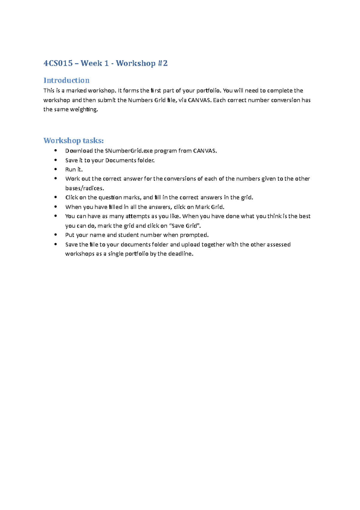 4CS015-Workshop 2 - Fjffjdhxhfjf - 4CS015 – Week 1 - Workshop ...