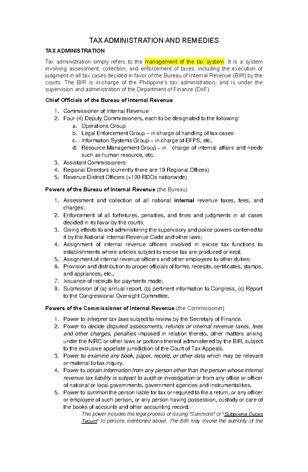 TAX Administration AND Remedies - TAX ADMINISTRATION AND REMEDIES TAX ...