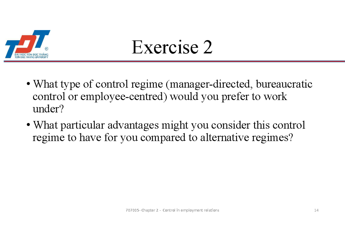 Excercise 1 (S3) - Behavioural Control - Employment relation - Exercise ...