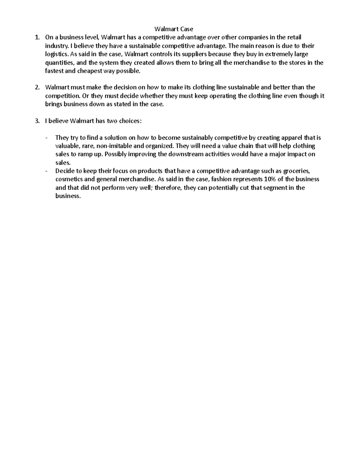 Walmart Case - Walmart Case On a business level, Walmart has a ...