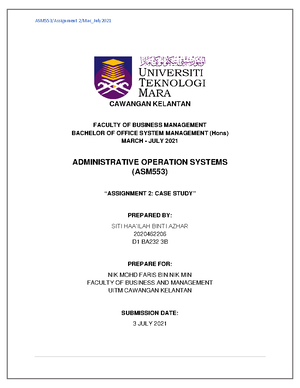 Assignment 1 Flow Chart (Iqmal Hakimi) - ADMINISTRATIVE OPERATION SYSTEMS (ASM553) INDIVIDUAL ...