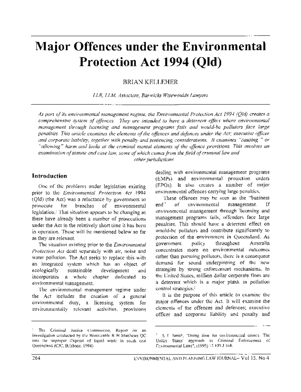 (1998) 15 Environmental and Planning Law Journal 264 - Major Offences ...