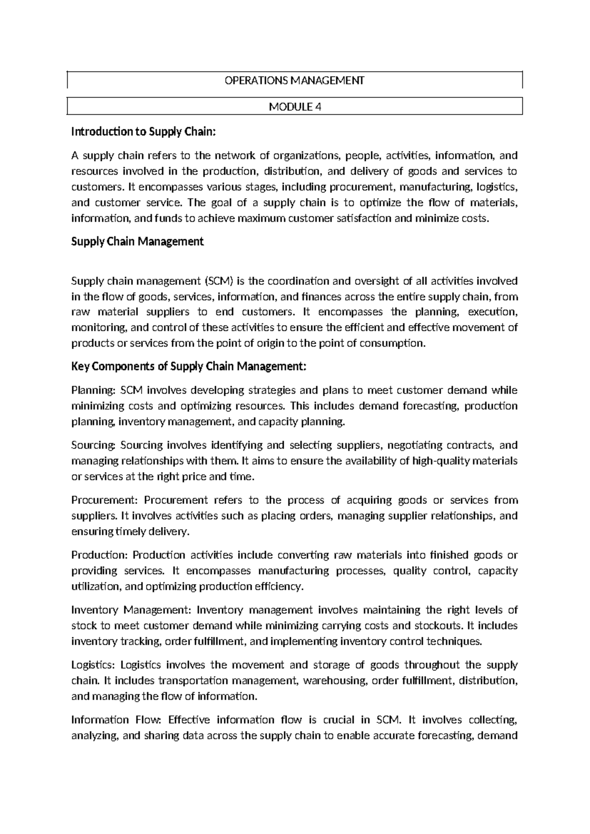 OM Module 4- notes - sem 2 - OPERATIONS MANAGEMENT MODULE 4 ...