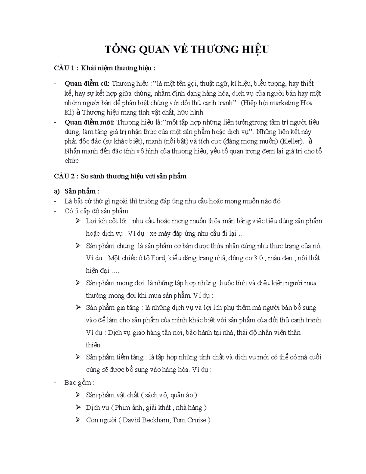 C1-TỔNG QUAN VỀ THƯƠNG HIỆU VÀ TSTH - TỔNG QUAN VỀ THƯƠNG HIÊ Ụ CÂU 1 ...