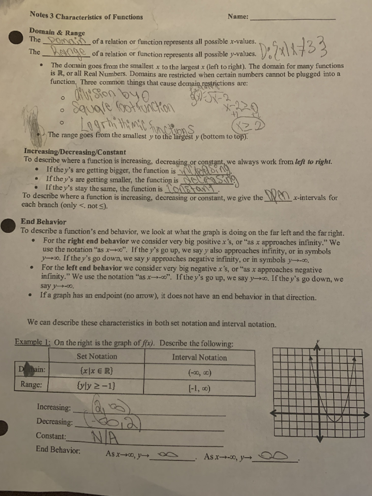 Characteristics of Function - MATH 111 - Studocu