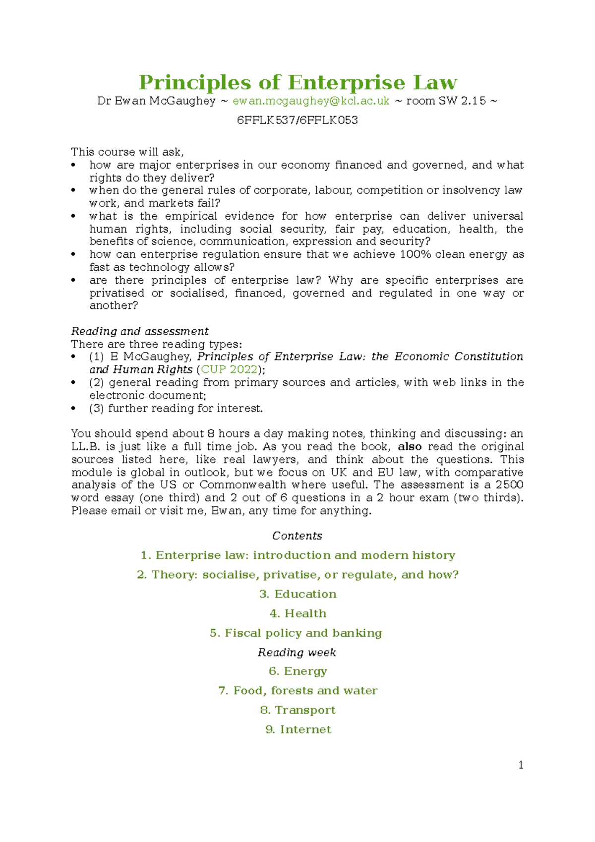 0. Principles of enterprise law 2022 UG - Principles of Enterprise Law ...