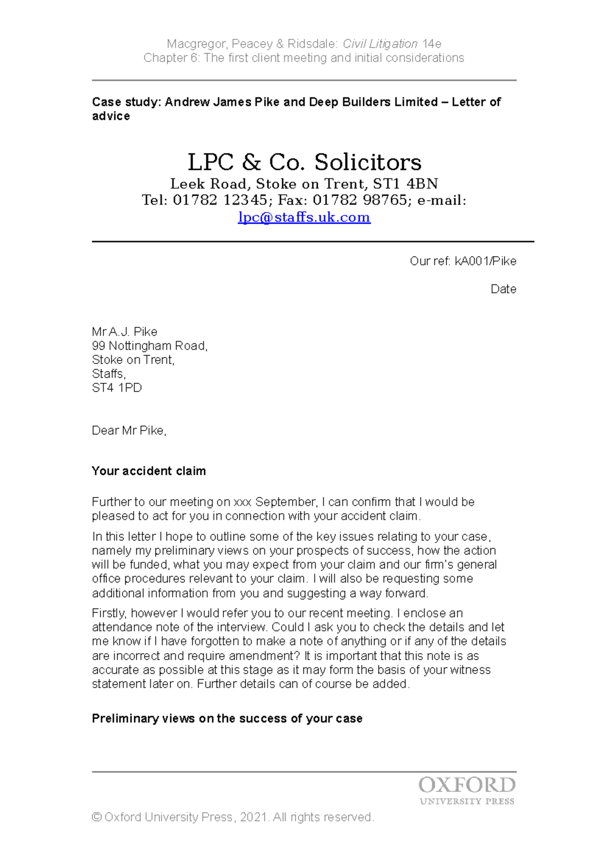 Drafted letter to andrew (model answer) - Chapter 6: The first client ...