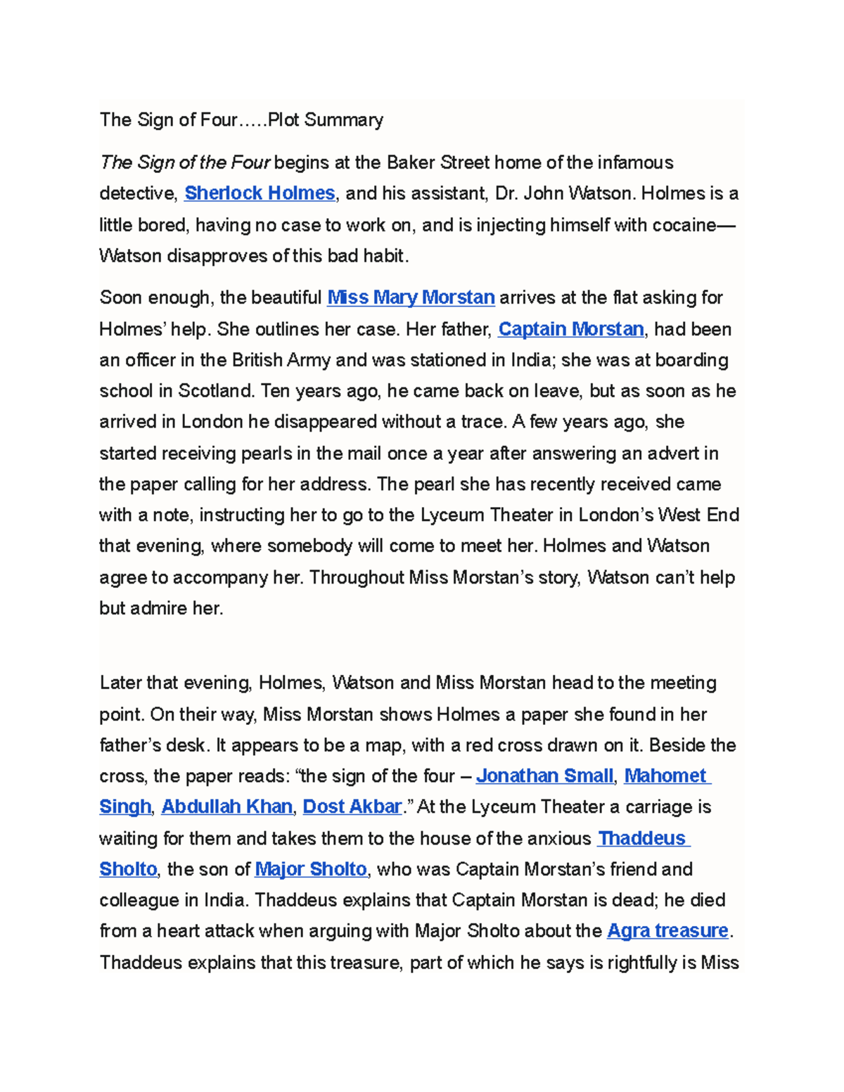 A230B THE SIGN OF FOUR PLOT Summary MTA The Sign Of Four Summary