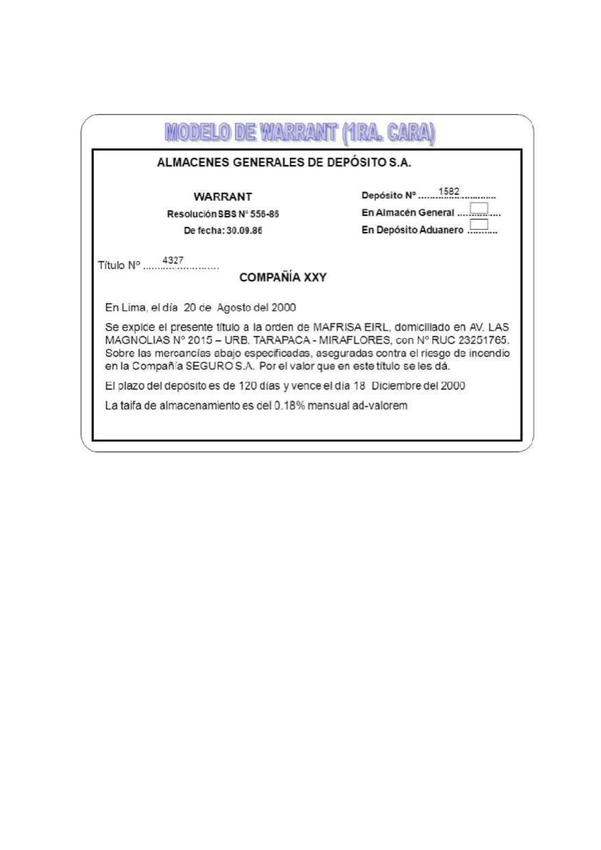 Documento - jsjs - MODELO DE WARRANT (1RA. CARA) ALMACENES GENERALES DE ...