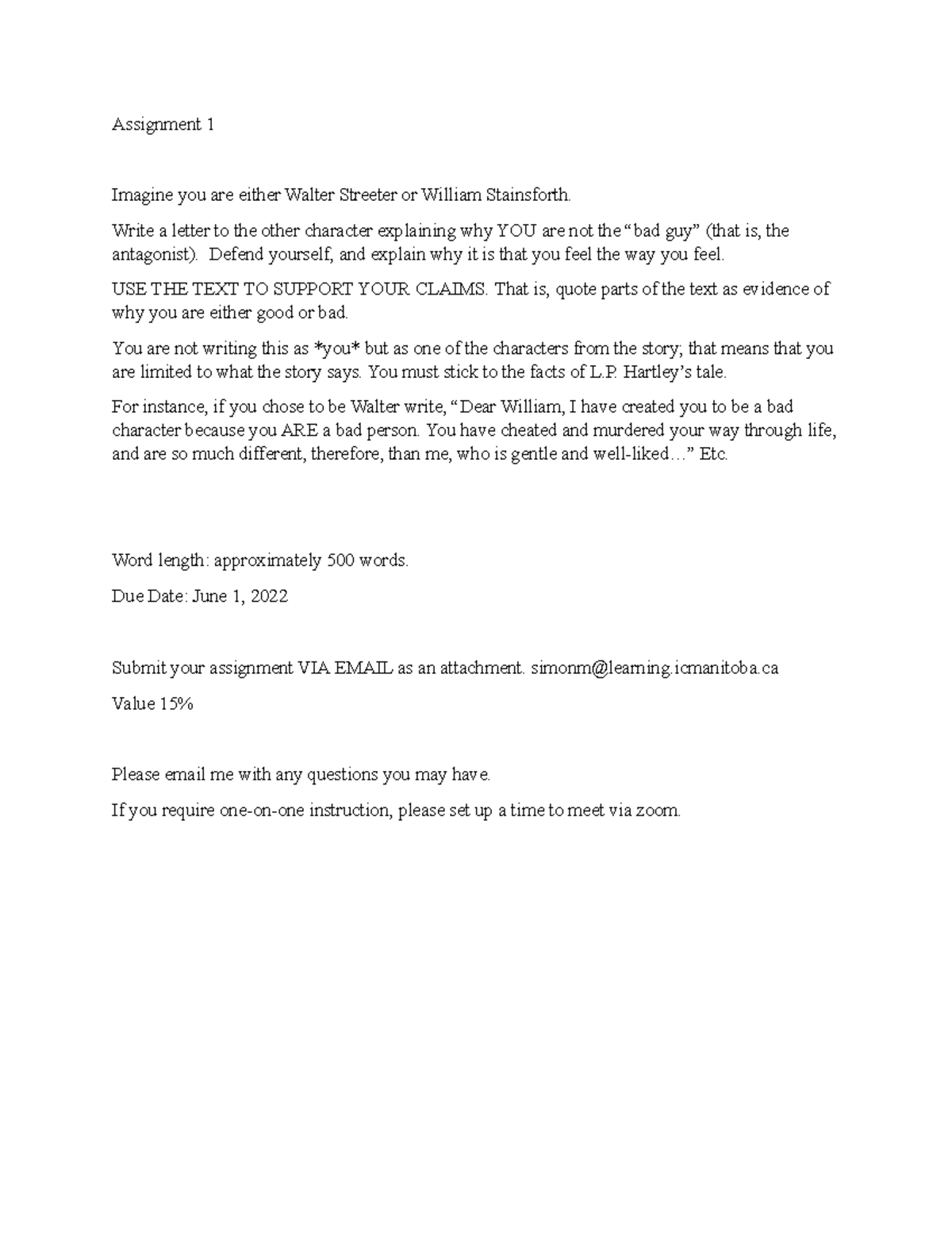 WS Assignment - letter to w.s - Assignment 1 Imagine you are either ...
