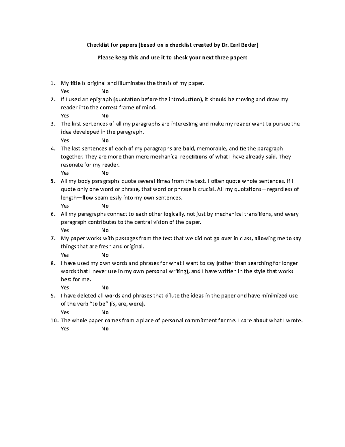 Checklist for papers Reading - Checklist for papers (based on a ...
