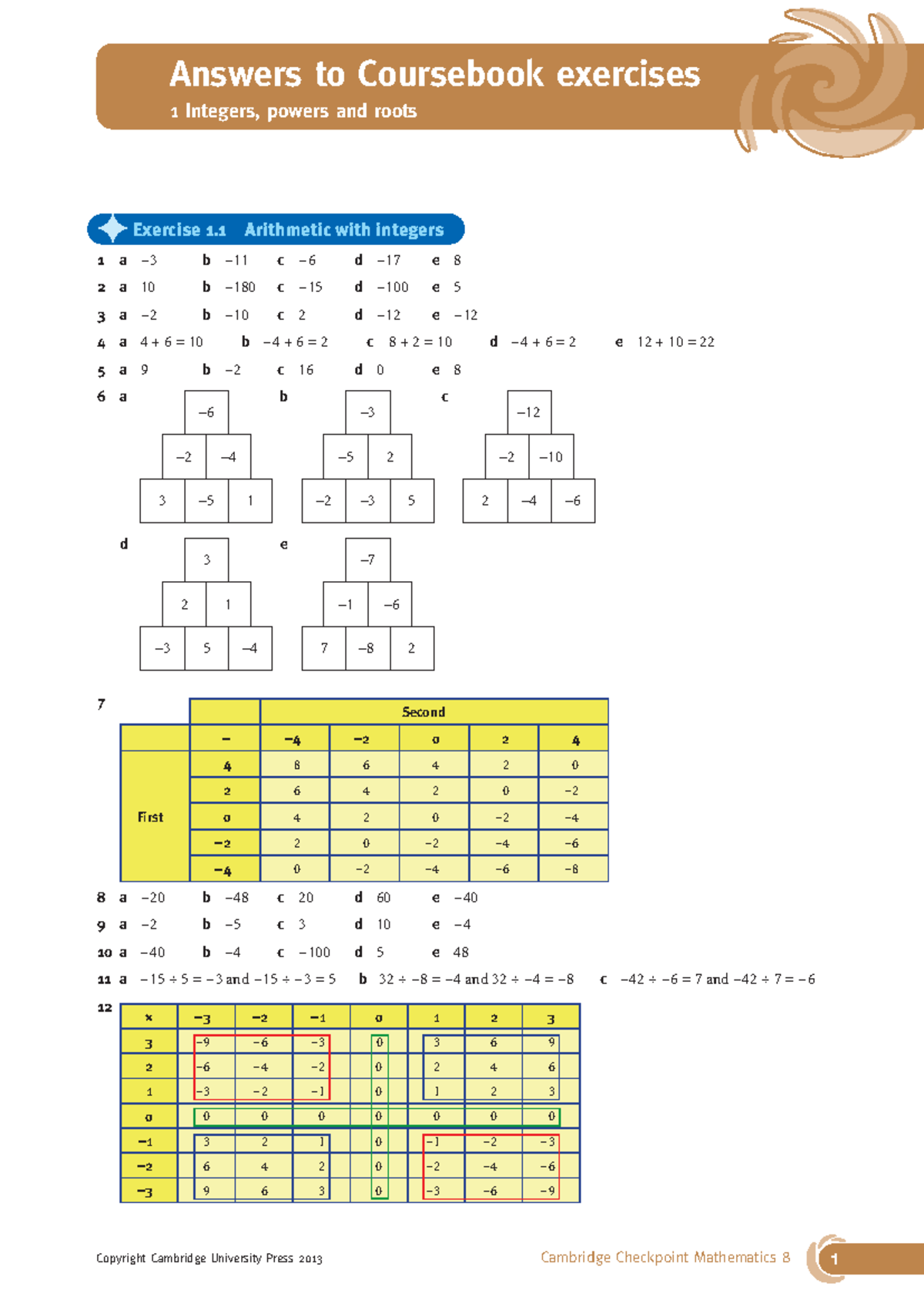 cambridge checkpoint mathematics coursebook answers 8 - F Exercise 1 ...