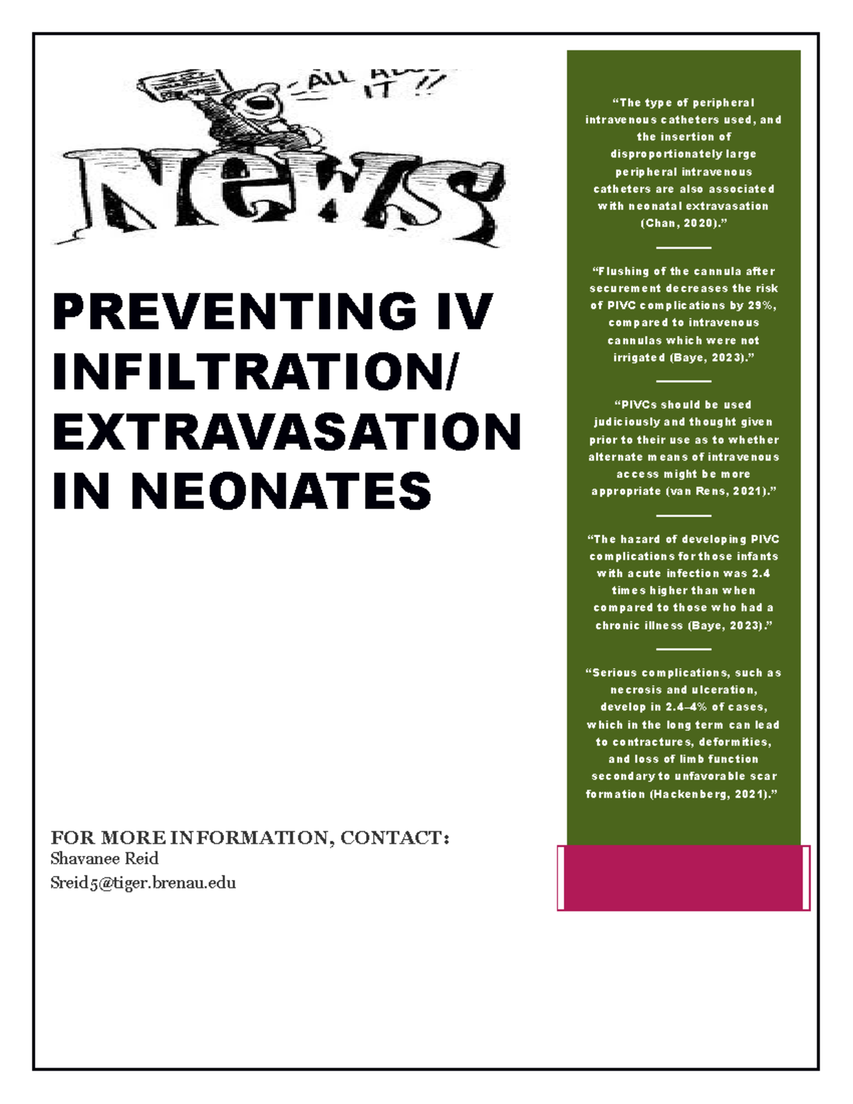 QI Project Flyer - PREVENTING IV INFILTRATION/ EXTRAVASATION IN ...