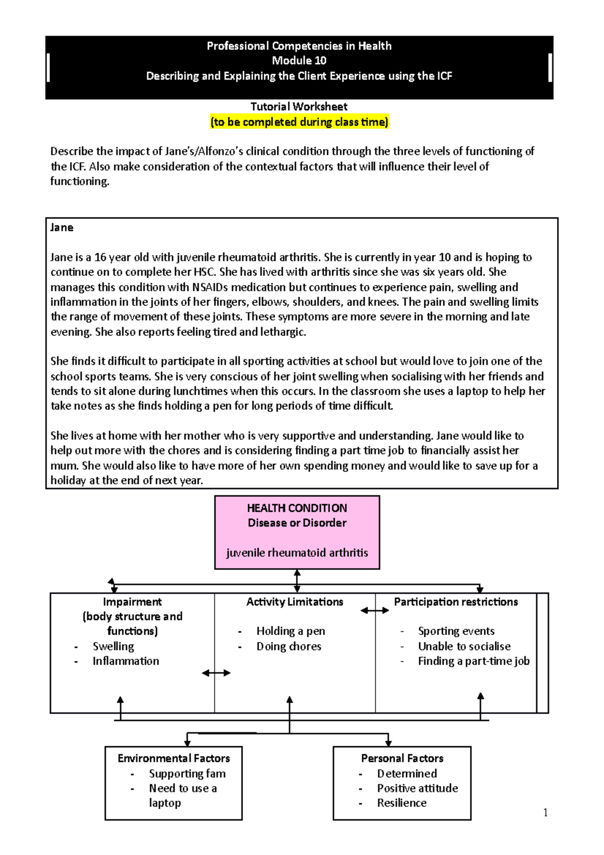 Week 11 Module 10 Tutorial student worksheet during class ...
