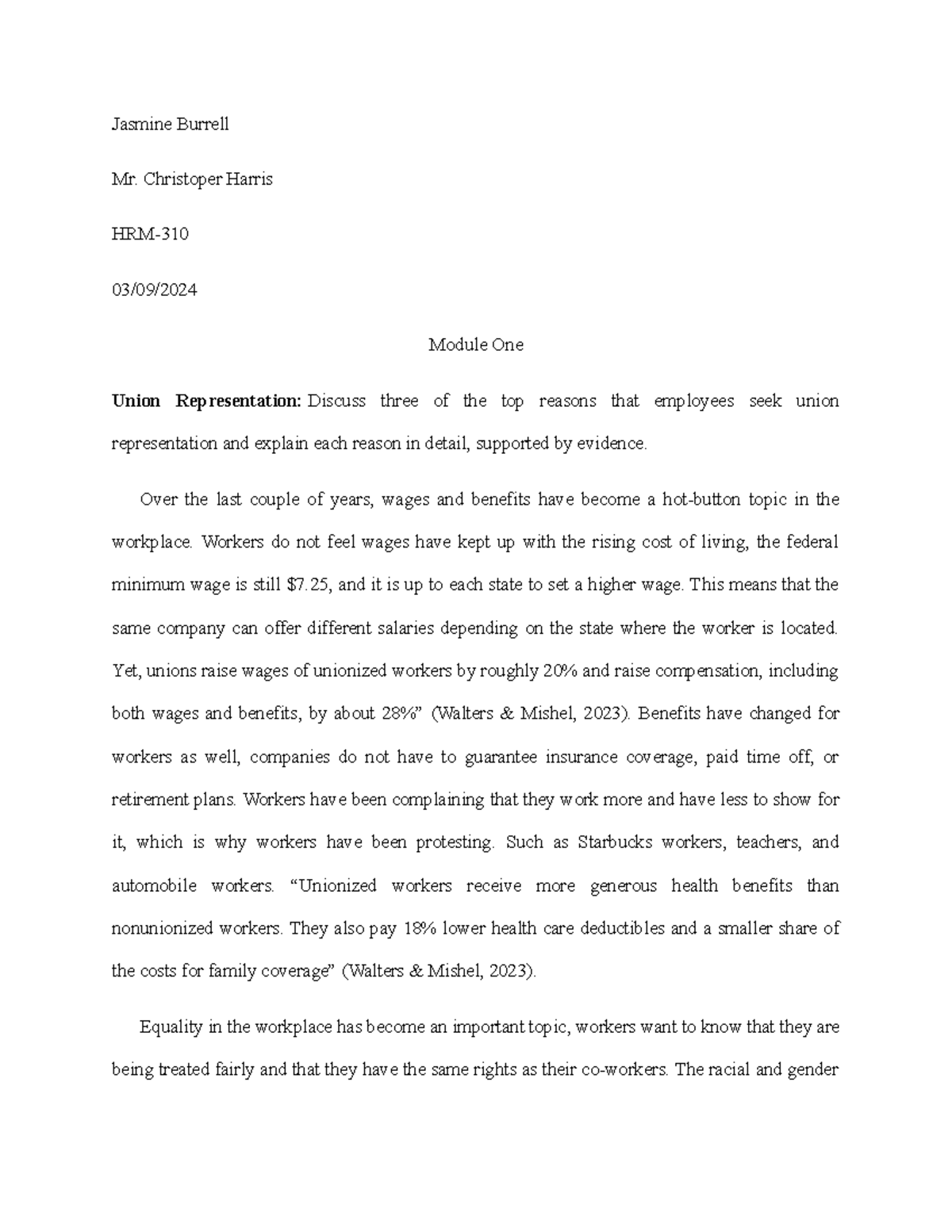 1-2 assignment - Jasmine Burrell Mr. Christoper Harris HRM- 03/09 ...