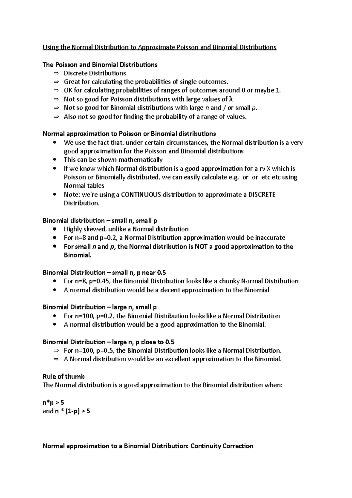 Using the Normal Distribution to Approximate Poisson and Binomial Distributions - OK for - Studocu