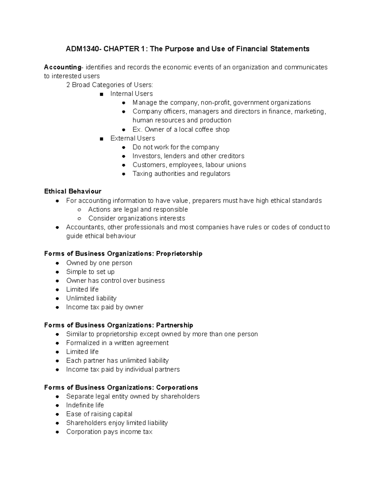 Chapter 1 The Purpose and use of Financial Statements - ADM1340 ...