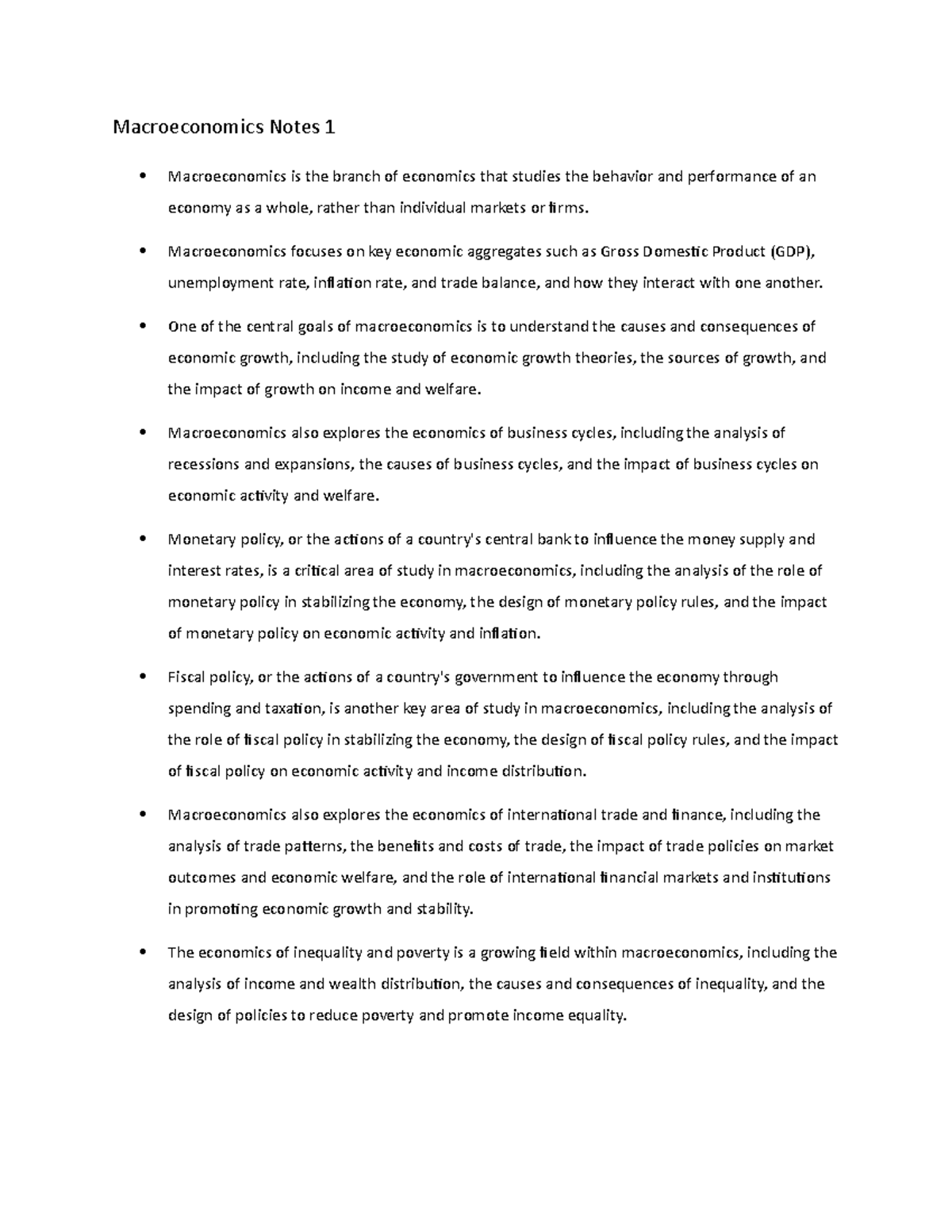 Macro Economics Notes 1 - Macroeconomics Notes 1 Macroeconomics is the ...