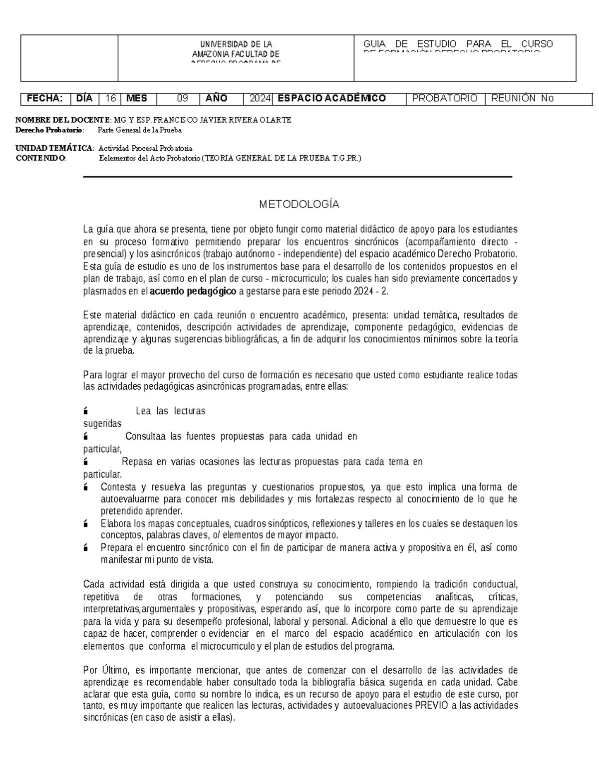 GUÍA 4 - Elementos DEL ACTO Probatorio docx - AMAZONIA FACULTAD DE ...