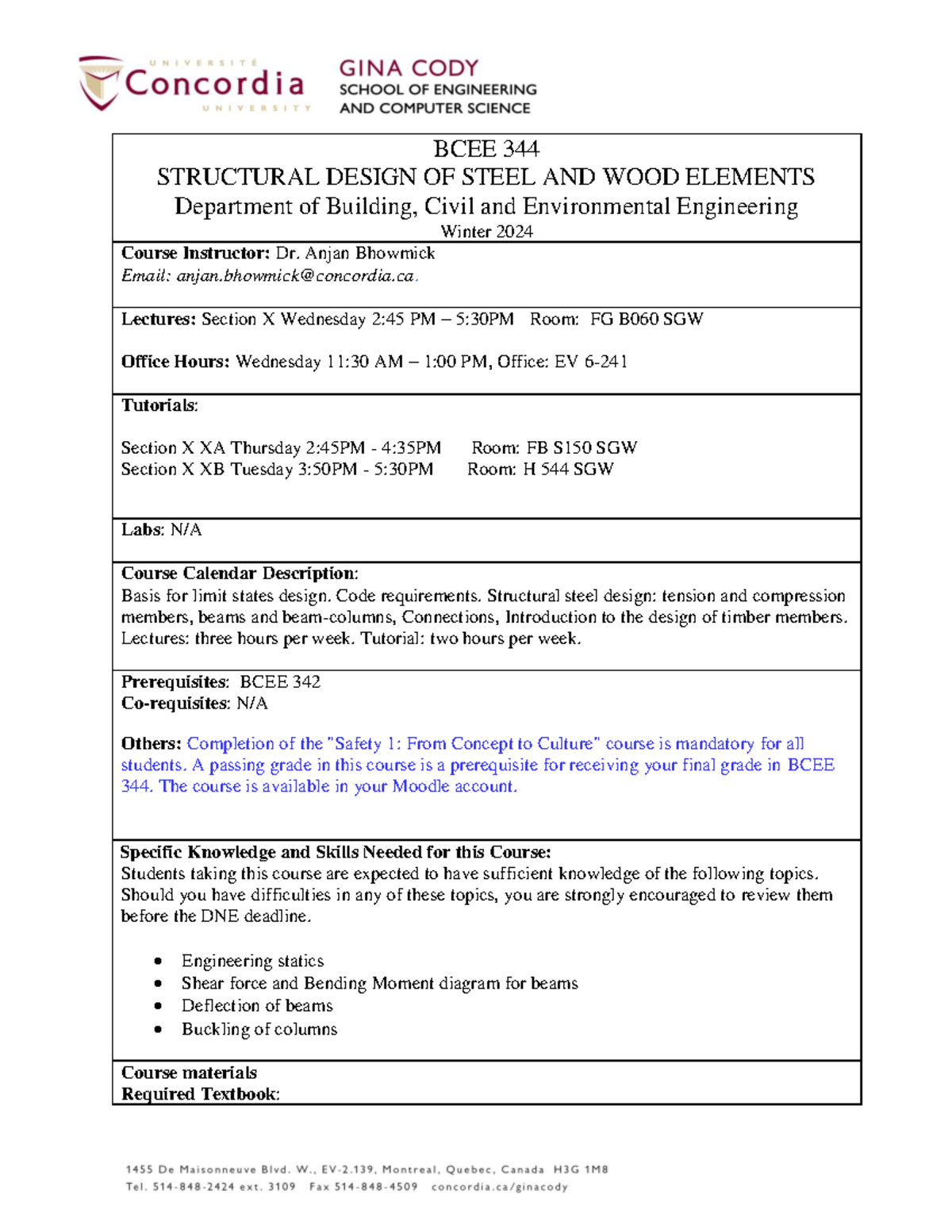 BCEE 344 Course Outline Winterl 2024-final - BCEE 344 STRUCTURAL DESIGN ...