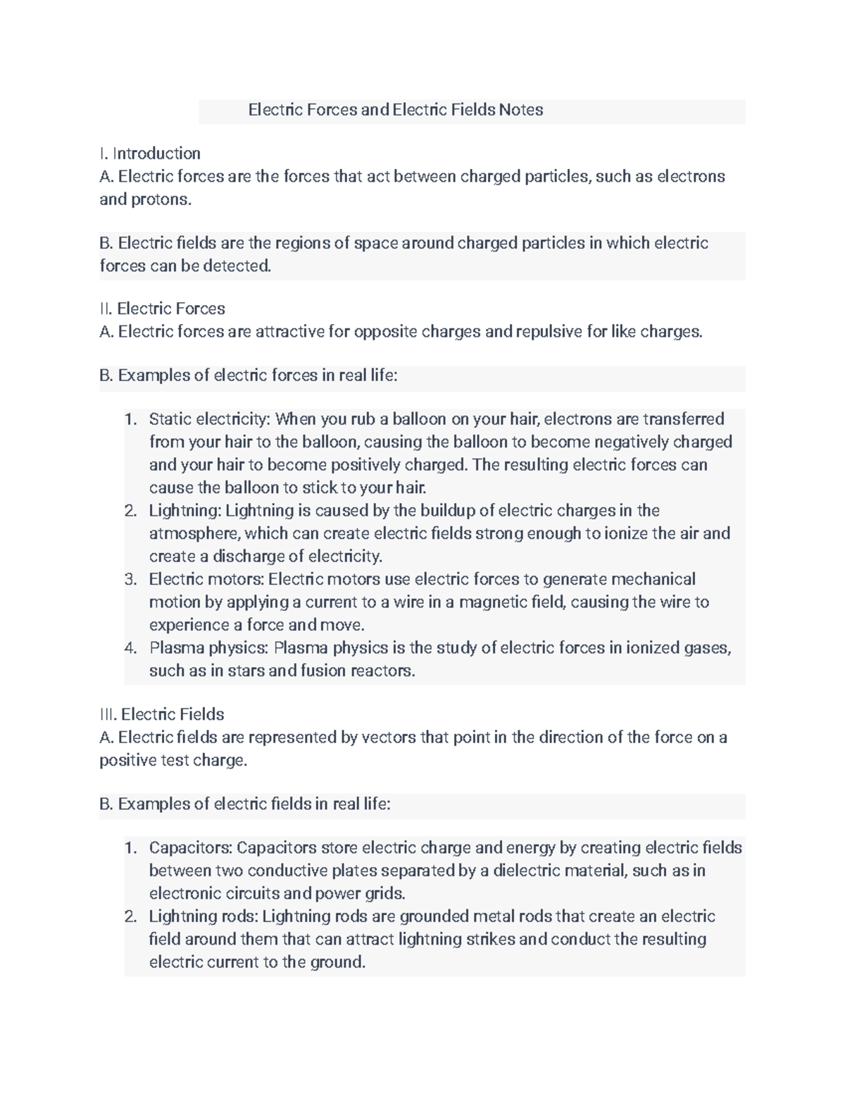 Electric Forces and Electric Fields Notes - Introduction A. Electric ...