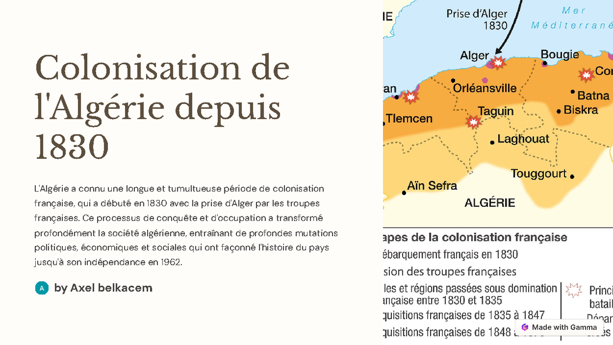Colonisation de l Algerie depuis 1830 - Colonisation de l'Algérie depuis 1830 L'Algérie a connu ...