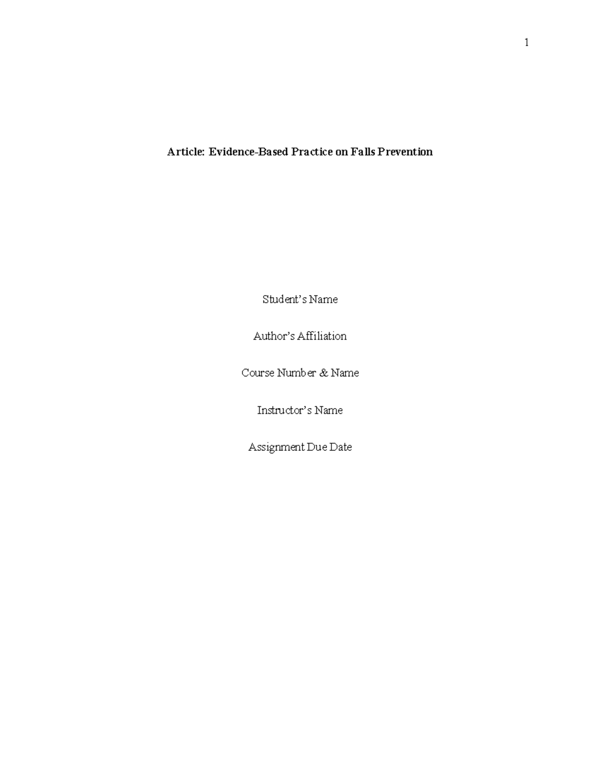 Falls Prevention - APA reference: Grealish, L., Real, B., Todd, J ...