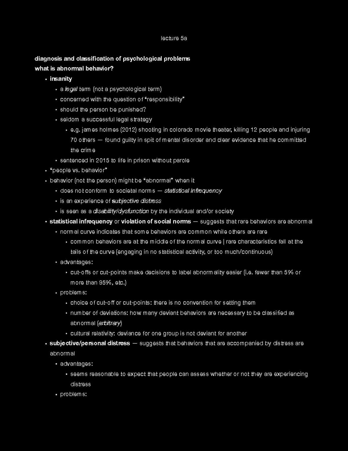 Lecture 5a, 5b, 5c - Dr. Ian H. Gotlib - lecture 5a diagnosis and ...