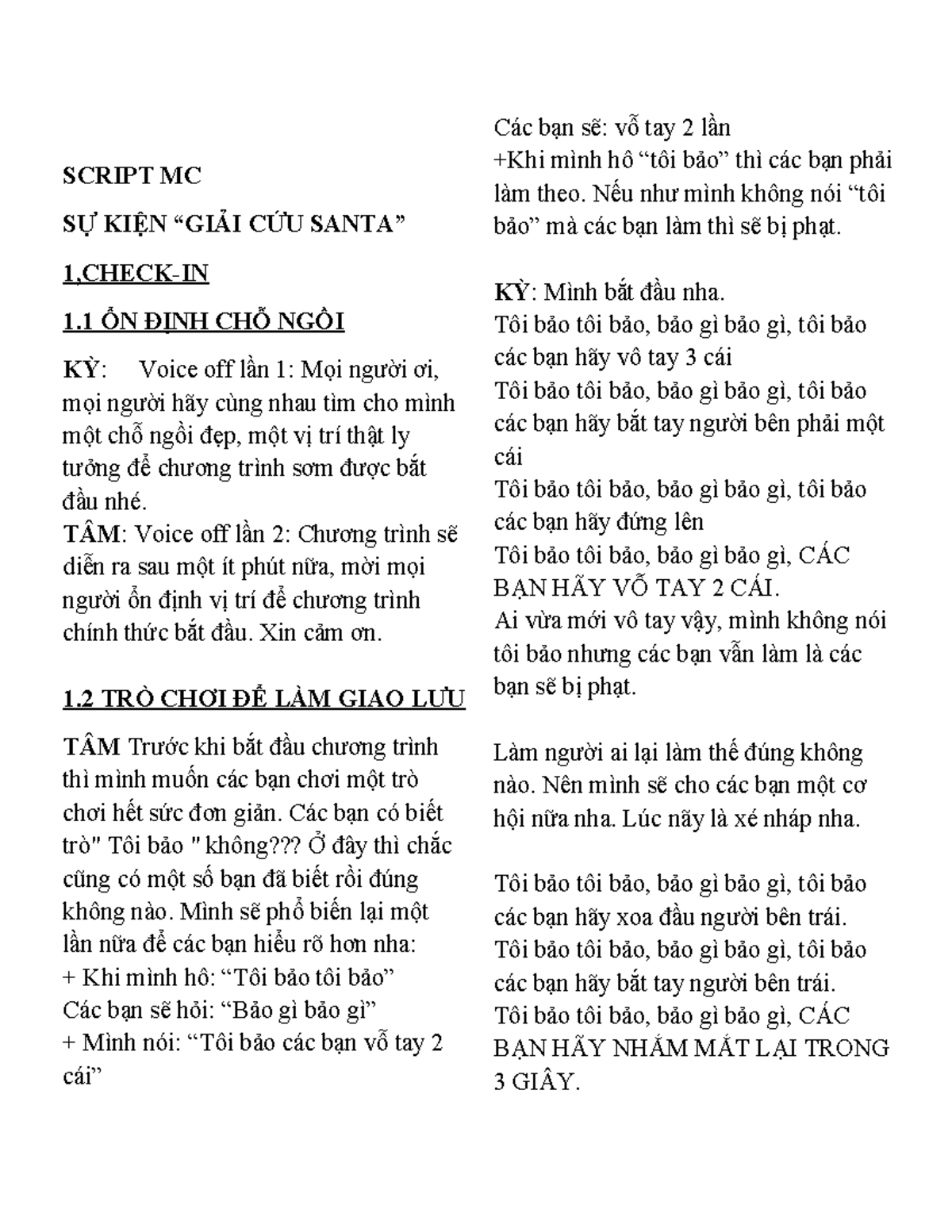 Script MC 20 - Ok ne - SCRIPT MC SỰ KIỆN “GIẢI CỨU SANTA” 1,CHECK-IN 1 ...