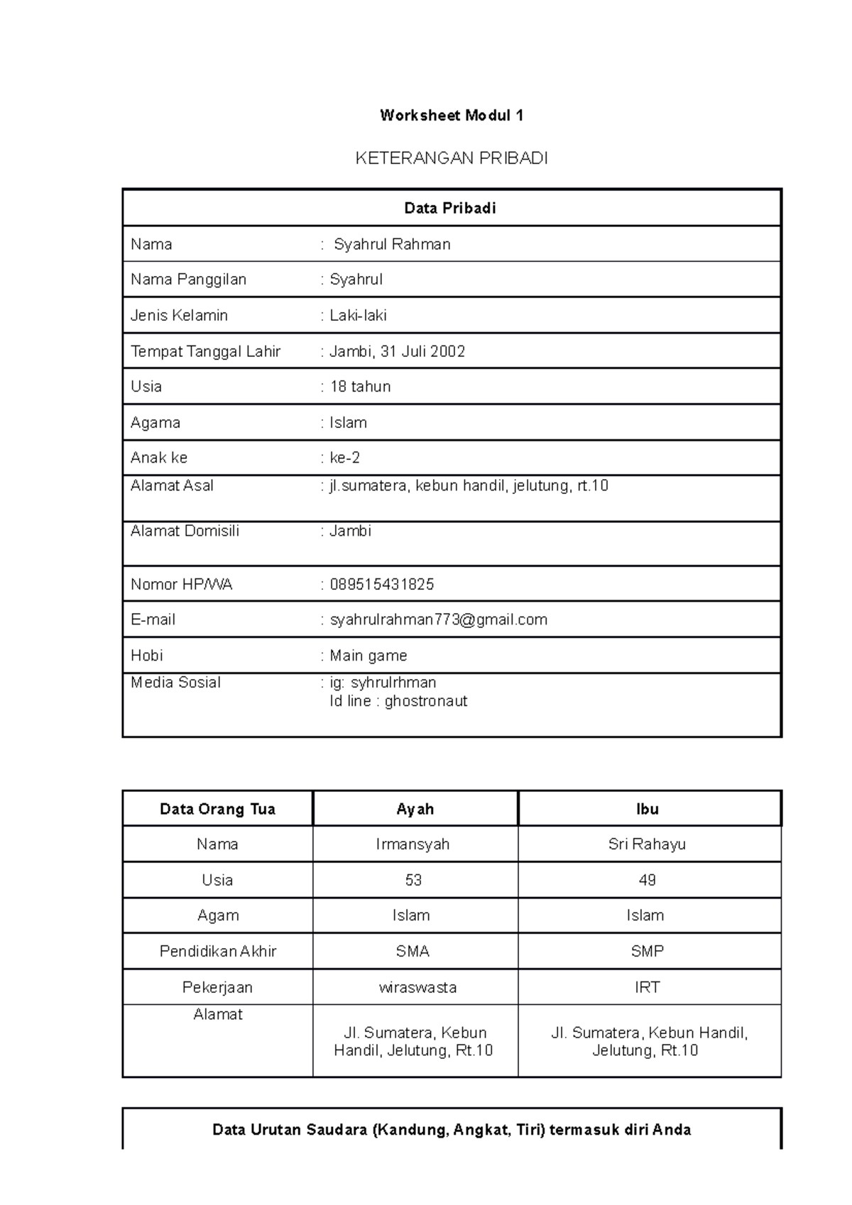 Syahrul Rahman - Data diri (NAMA) (NIM) OCB - Worksheet Modul 1 ...