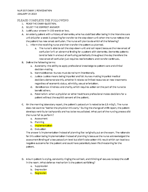 NUR 207 Critical Care Nursing Exnnnnnnnam 2 Test Plan - NUR 207 ...