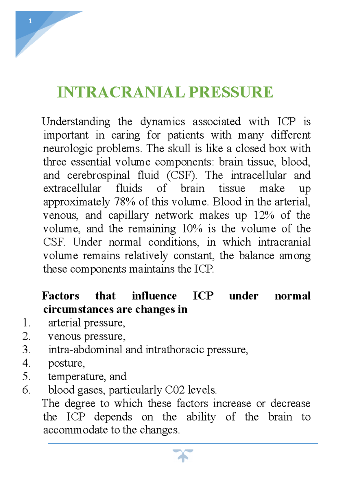 Intracranial Pressure - 1 INTRACRANIAL PRESSURE Understanding the ...