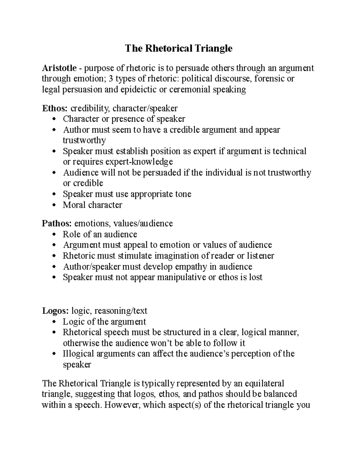 The Rhetorical Triangle - The Rhetorical Triangle Aristotle - purpose ...