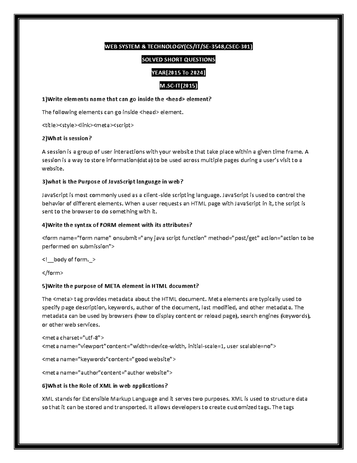 WEB Solved S - WEB SYSTEM & TECHNOLOGY(CS/IT/SE-3548,CSEC-301) SOLVED ...