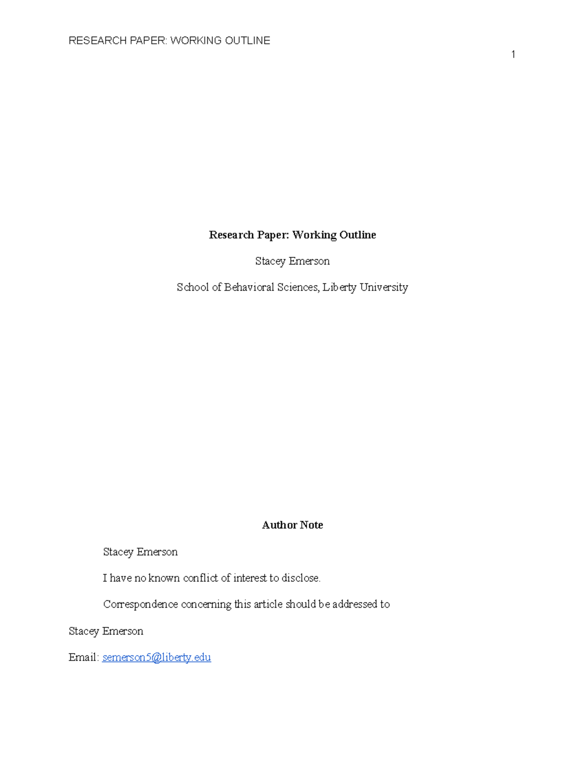 Research Paper Working Outline - 1 Research Paper: Working Outline ...