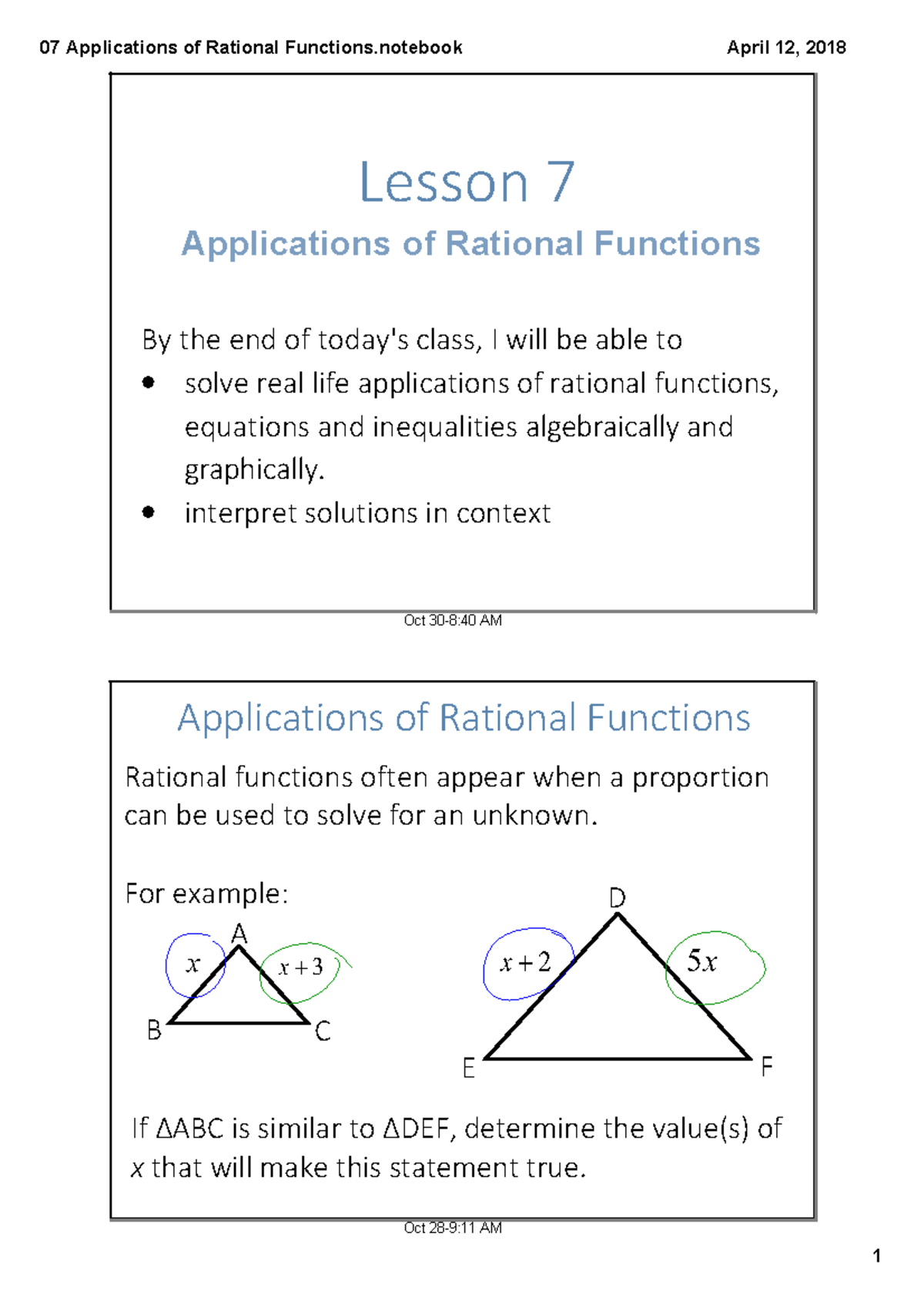 07 Applications of Rational Functions - Oct 308:40 AM By the end of ...