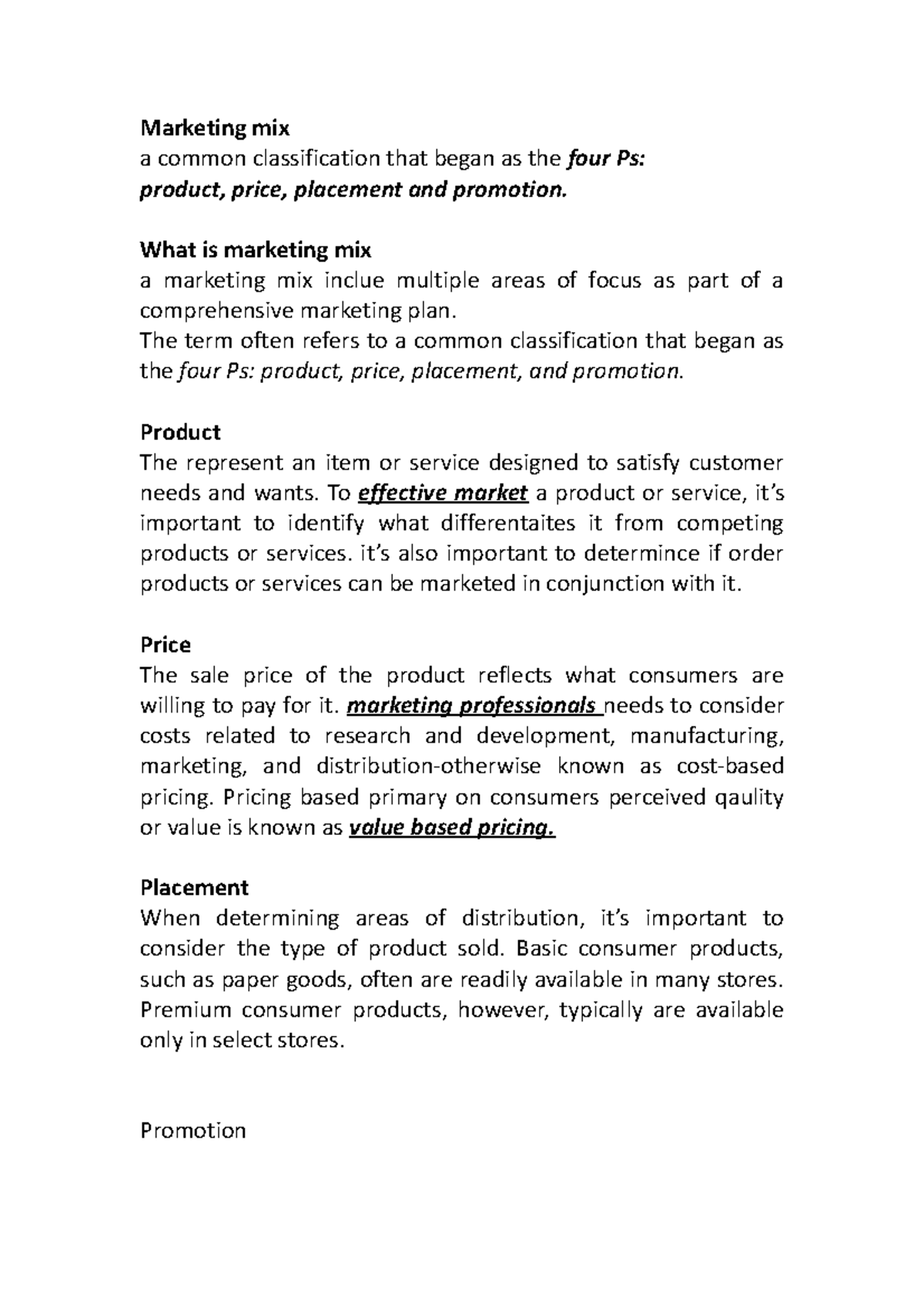 Marketing mix for reporting manila paper - Marketing mix a common ...