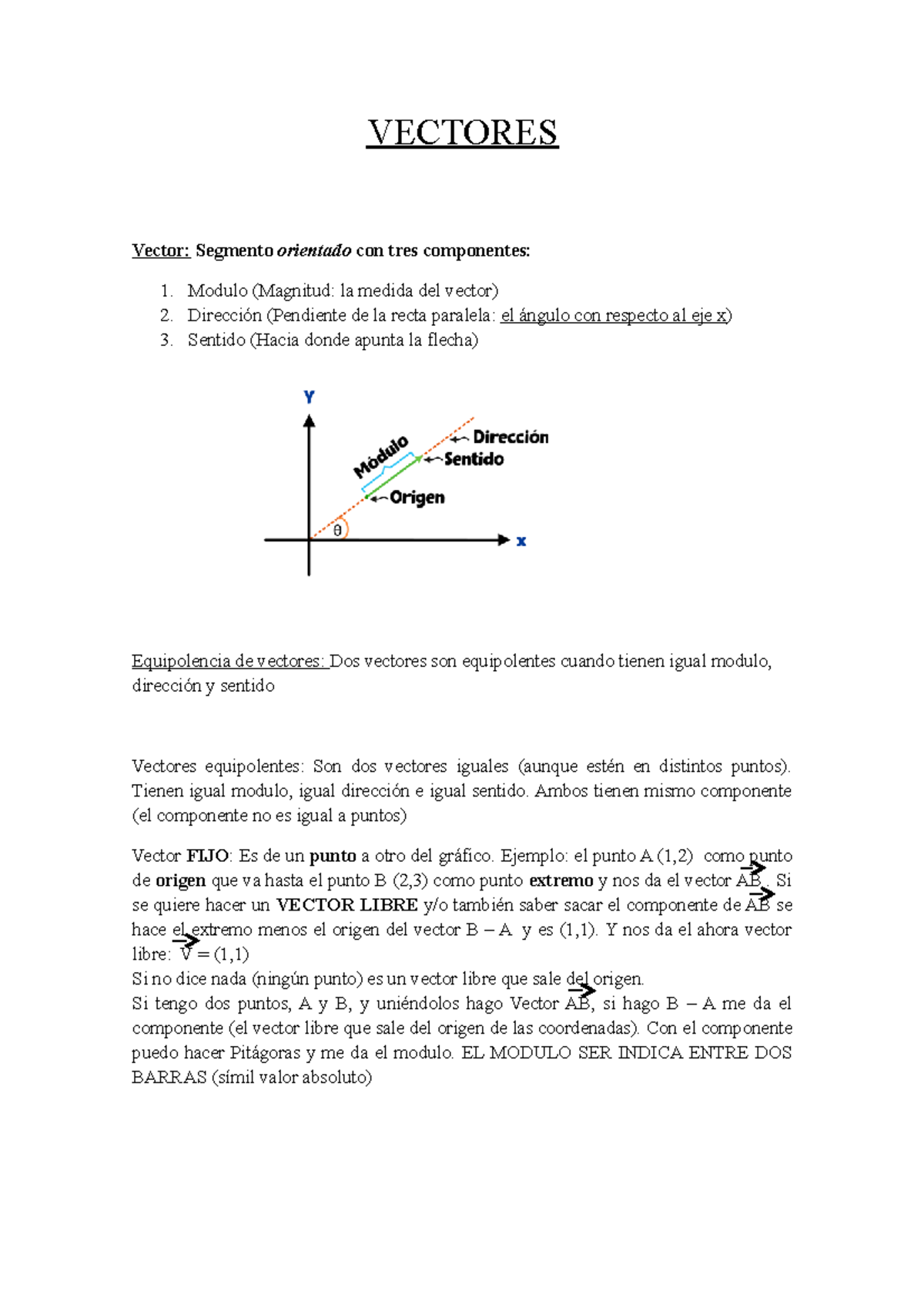 Vectores - Resumen de Algebra vectorial - VECTORES Vector: Segmento ...