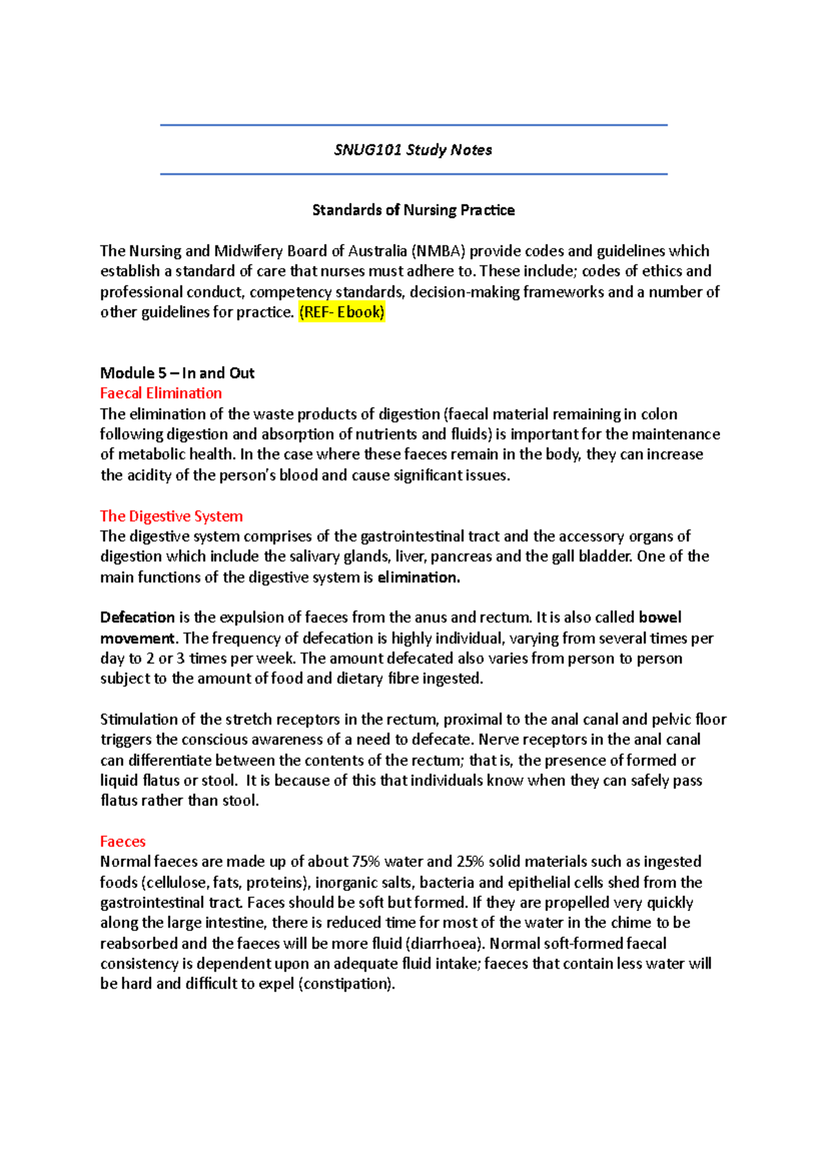 SNUG101 Notes - SNUG101 Study Notes Standards of Nursing Practice The ...