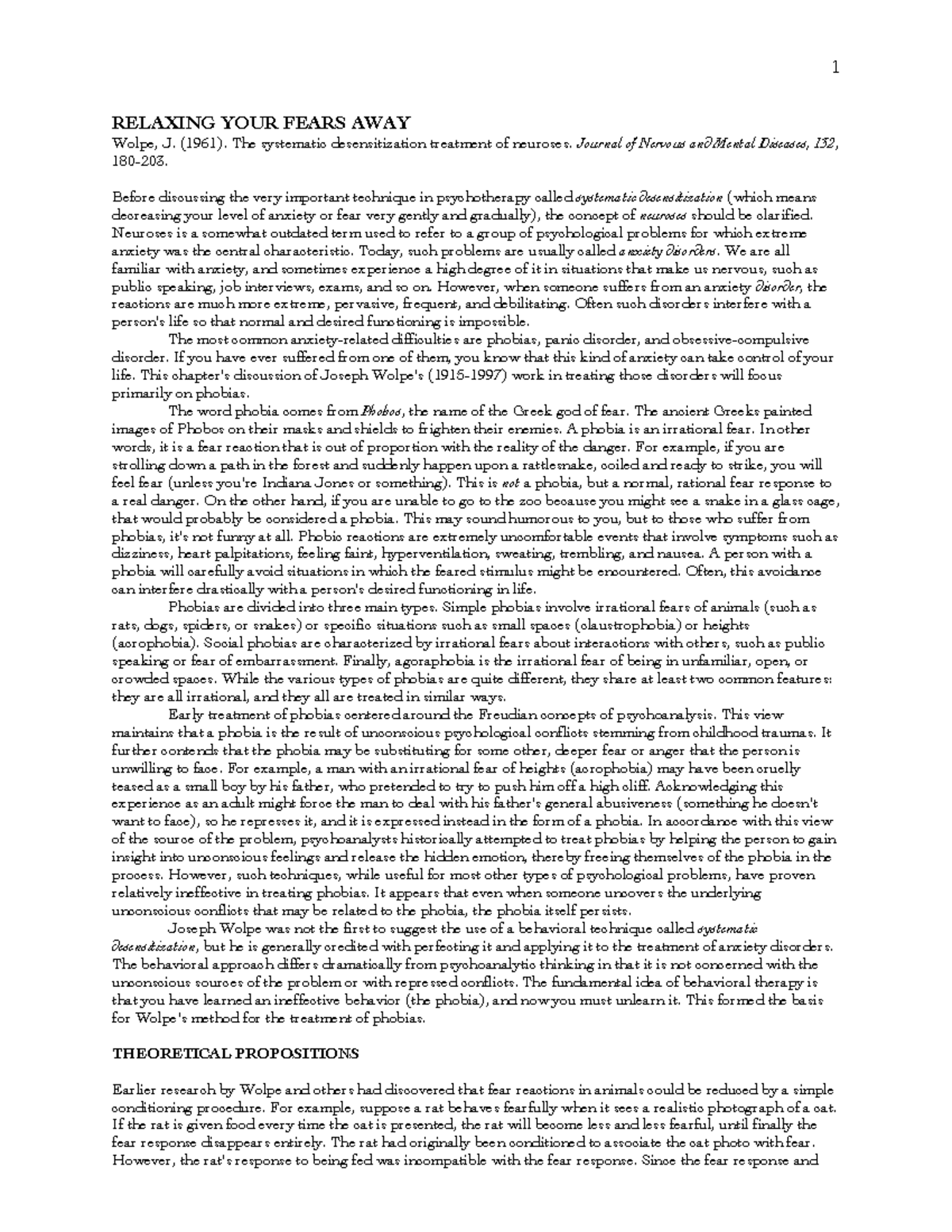 Systematic Desensitization - RELAXING YOUR FEARS AWAY Wolpe, J. (1961 ...